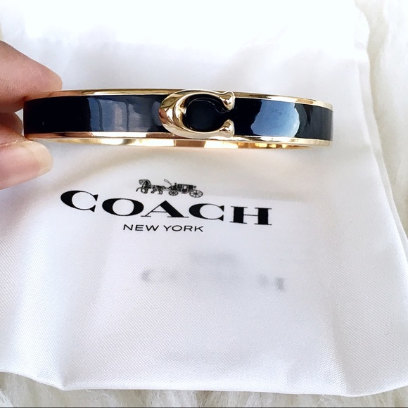 Coach | Jewelry | Coach Signature Push Hinged Black Bangle | Poshmark